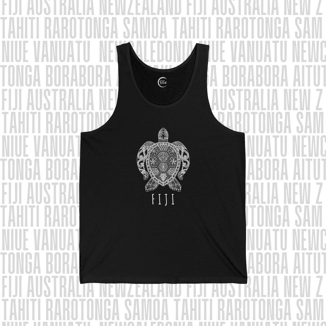 Black Fiji Tank Top, Fijian Shirt, Pacific Island Singlet, Turtle ...