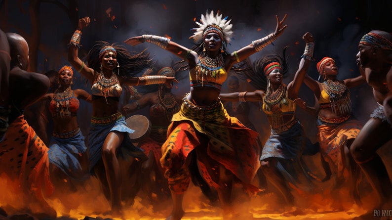 African Tribal Dance Wall Art, Colorful Home Decor, Cultural Gift for ...