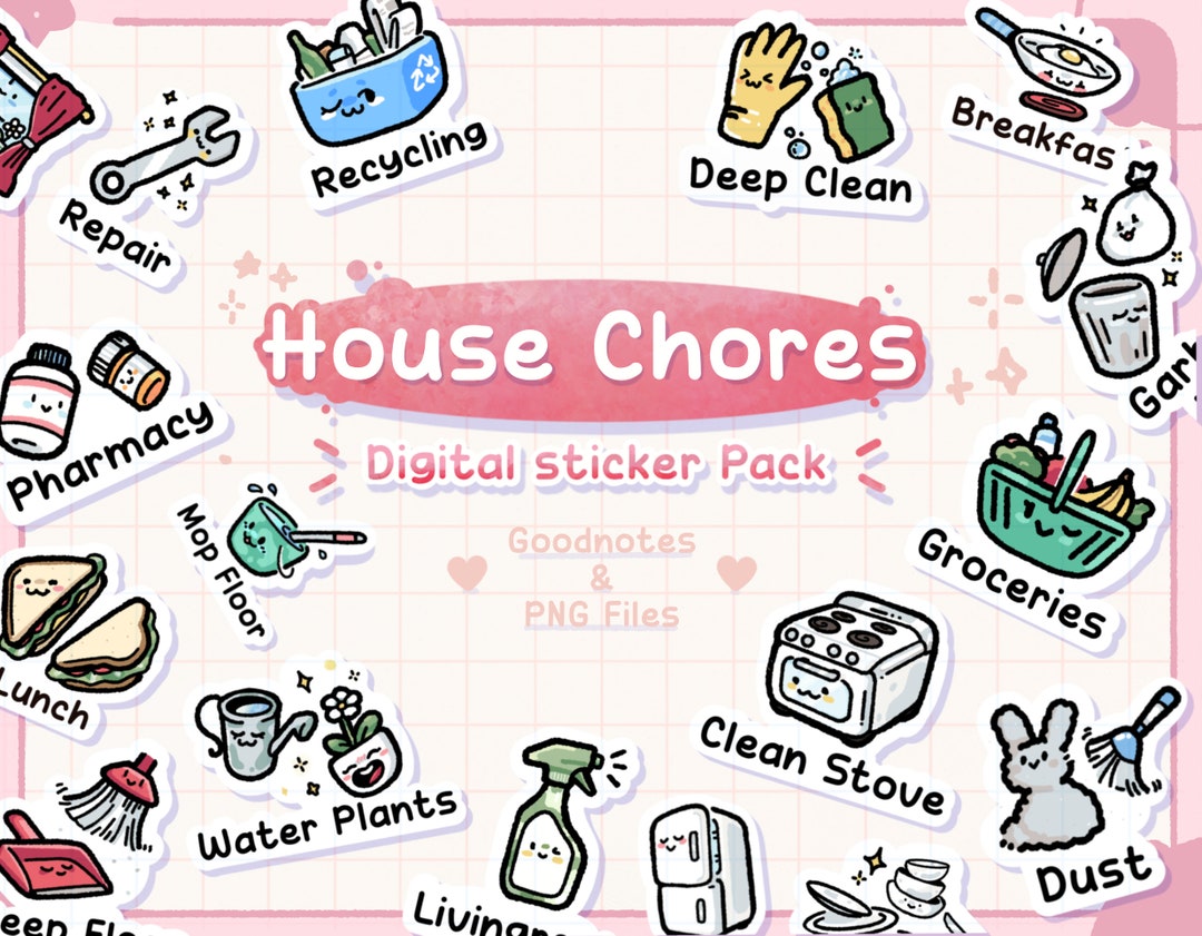 House Chores Digital Stickers for Goodnotes | Cute Planner Icons Notes ...