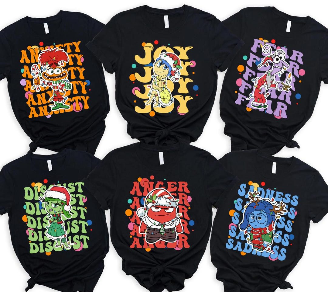 Disney Inside Out 2 Characters Christmas Lights Santa Costume Tee, Joy ...