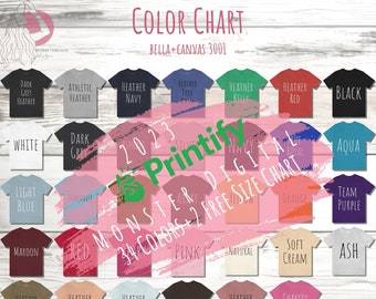 Bella Canvas Size Chart Bella Canvas 3001 Color Chart Bundle - Etsy