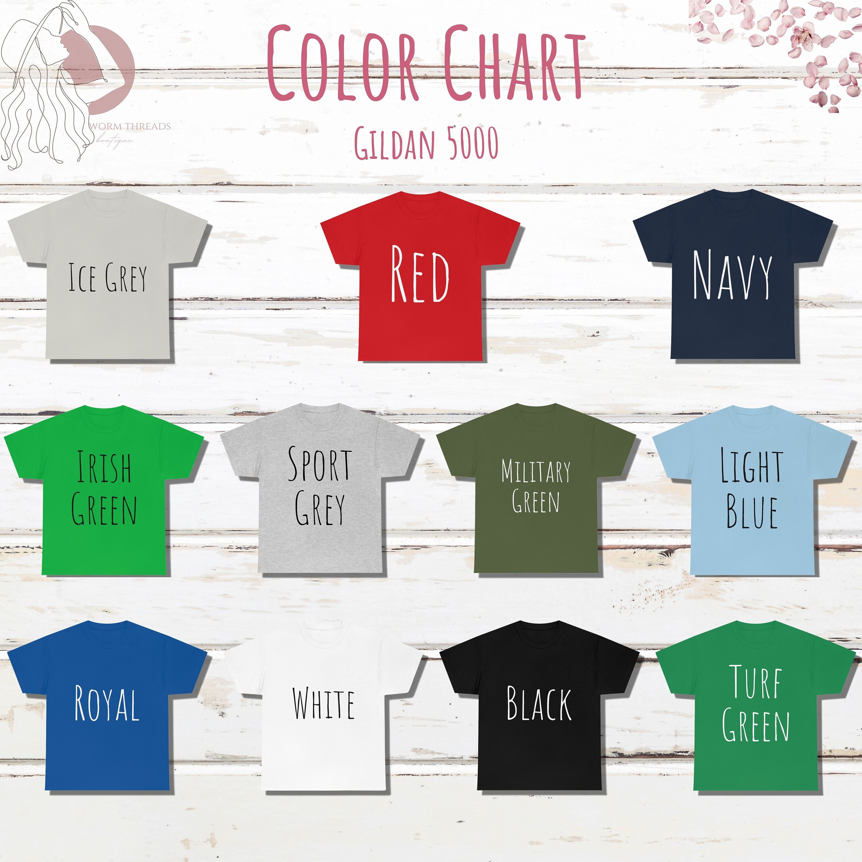 Gildan 5000 Color Chart Gildan 5000 Size Chart Gildan - Etsy