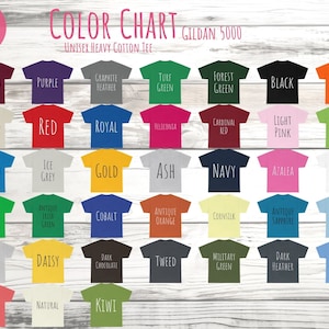 Gildan 5000 Editable Color Chart, Gildan 5000 Size Chart, Gildan 5000 ...