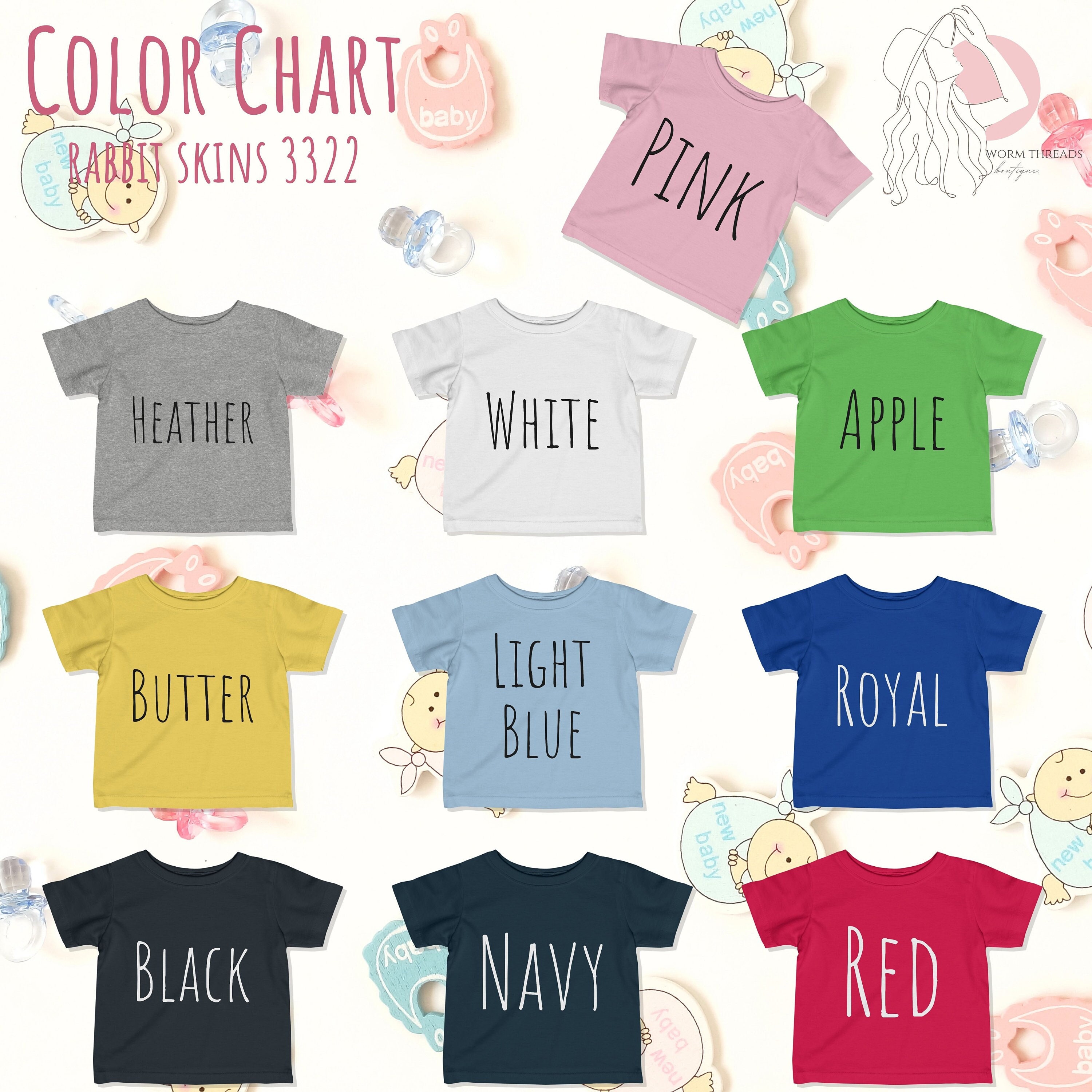 Rabbit Skins 3322 Color and Size Chart, Rabbit Skins Mockup, Tee Size ...