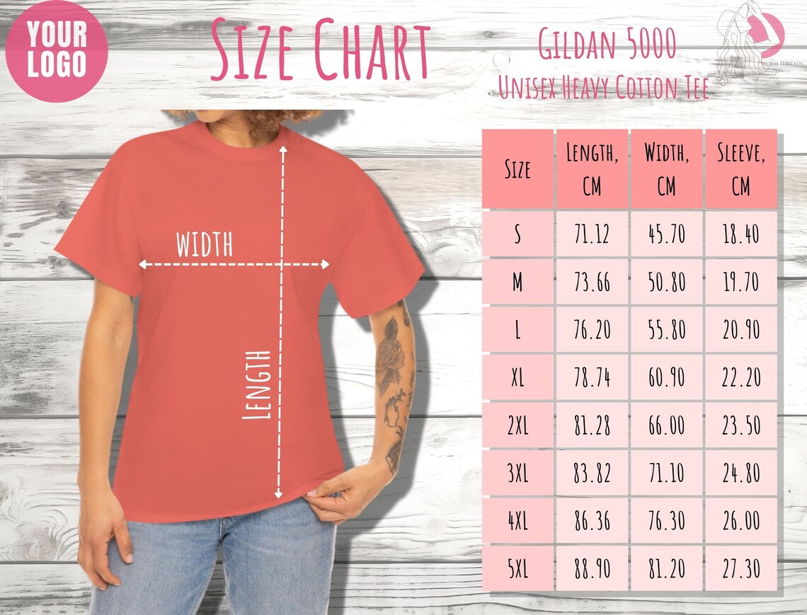 Gildan 5000 Editable Color Chart, Gildan 5000 Size Chart, Gildan 5000 ...