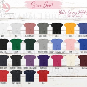 Bella Canvas 3001Y Size Chart, Bella Canvas 3001Y Color Chart, Bella ...