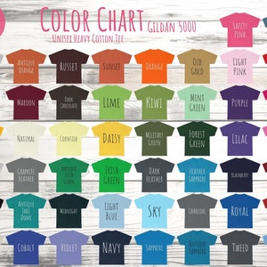 Gildan 5000 Editable Color Chart, Gildan 5000 Size Chart, Gildan 5000 ...