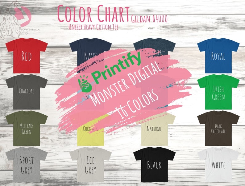 Gildan 64000 Size Chart, Gildan 64000 Color Chart, Color Chart & Size Chart Bundle, Printify ...
