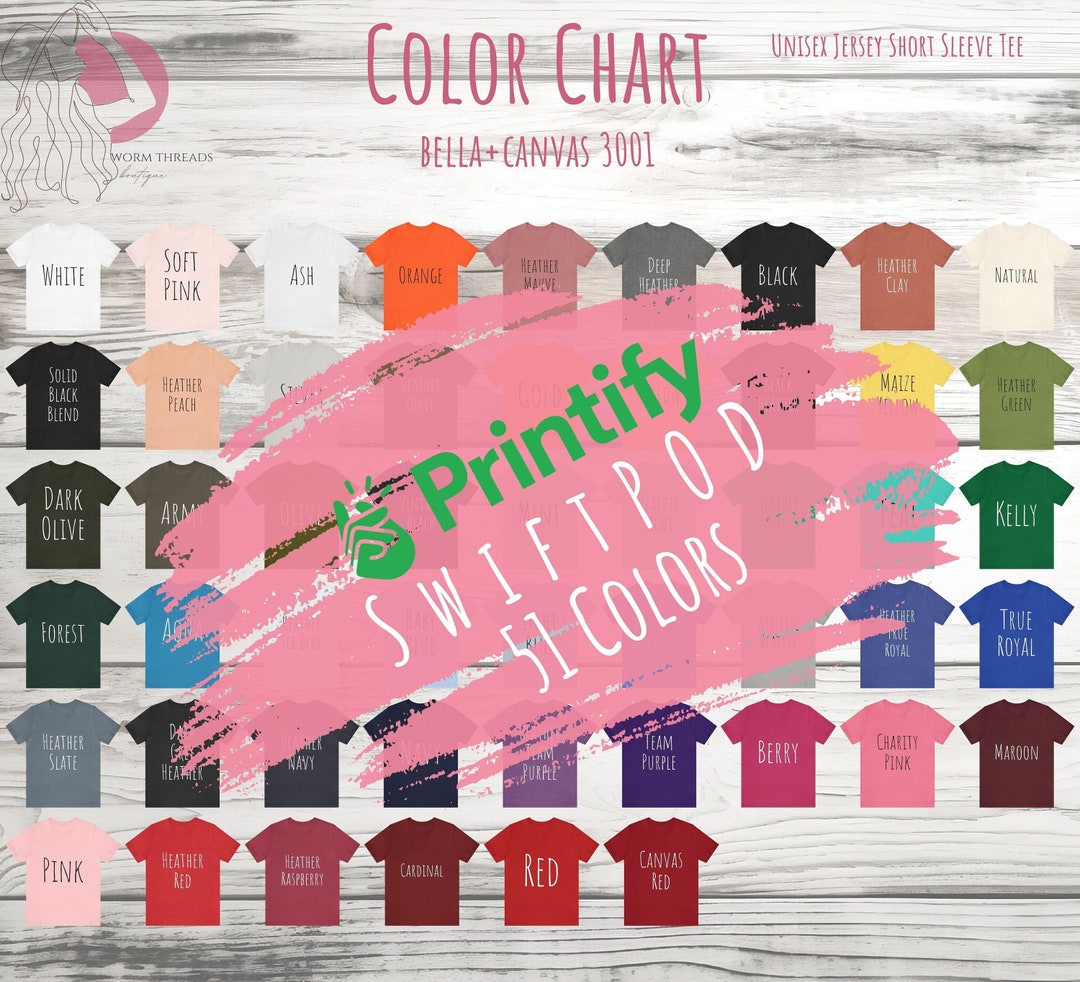 Bella Canvas Size Chart, Bella Cavas 3001, Color Chart & Size Chart ...