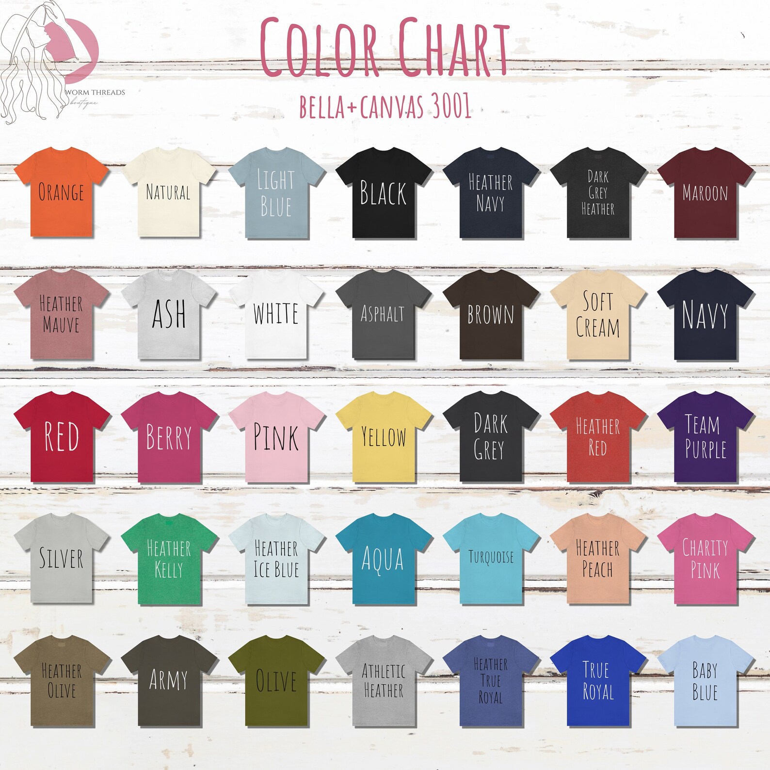 Bella Canvas Size Chart, Bella Cavas 3001, Color Chart & Size Chart ...