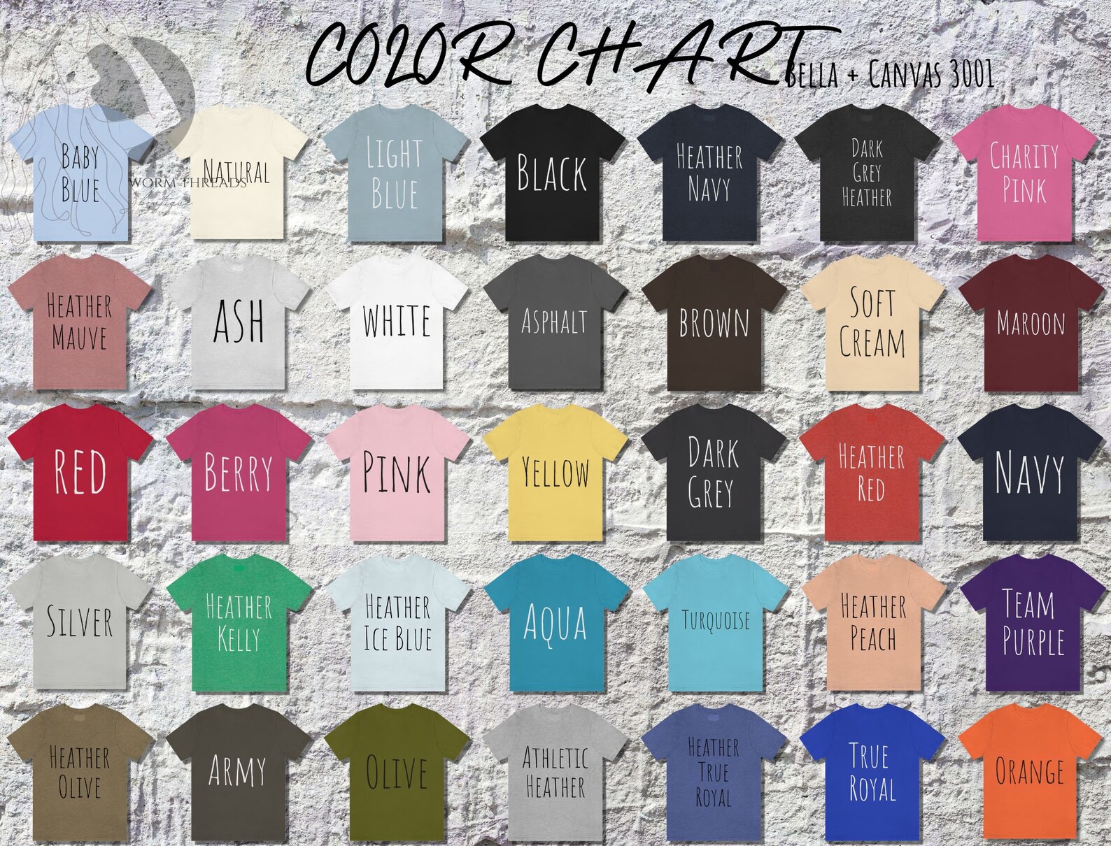 Bella Canvas Size Chart, Bella Canvas 3001, Color Chart Bundle Printify ...