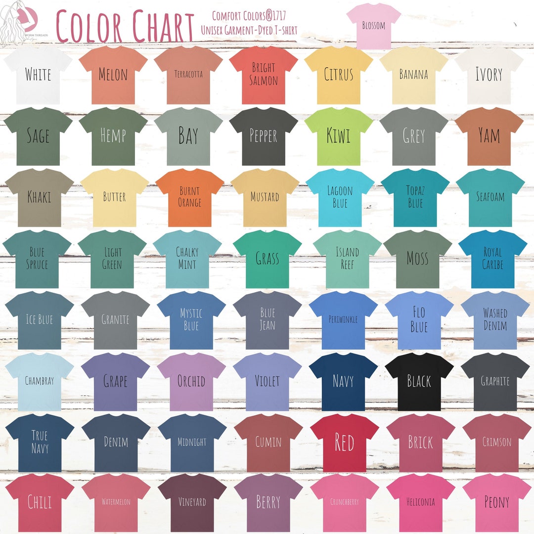 Comfort Colors Color and Size Chart, Comfort Colors Mockup, Tee Size ...
