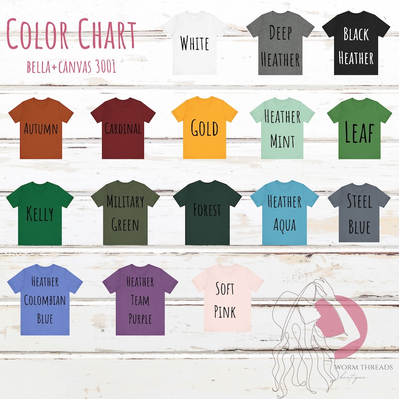 Bella Canvas Size Chart, Bella Cavas 3001, Color Chart & Size Chart ...