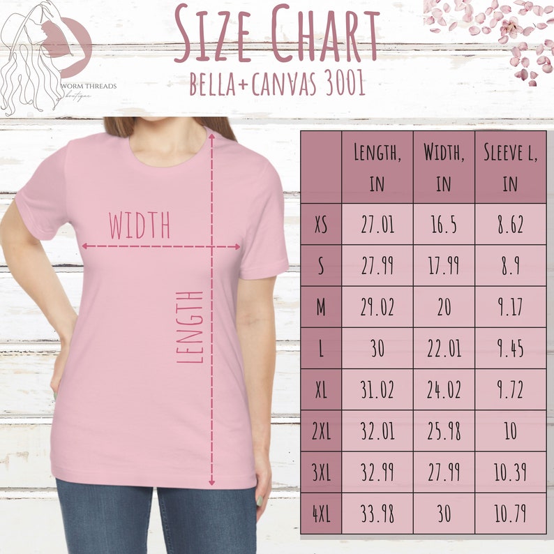 Bella Canvas Size Chart, Bella Cavas 3001, Color Chart & Size Chart ...