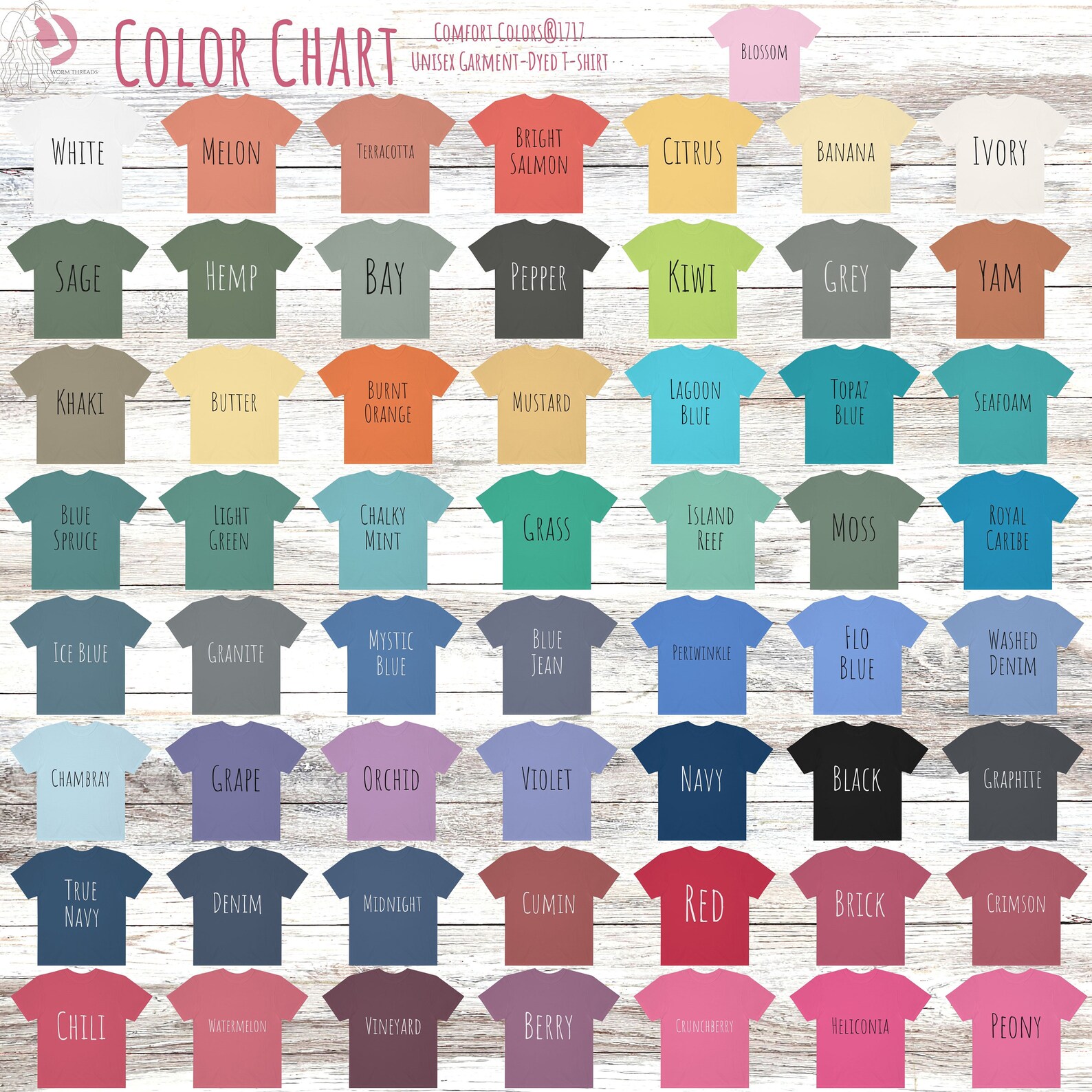 Comfort Colors Color and Size Chart, Comfort Colors Mockup, Tee Size ...