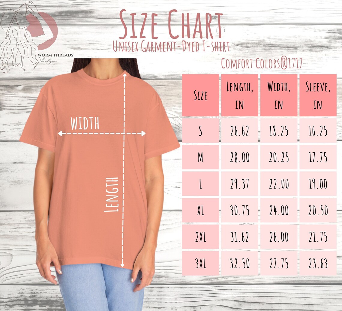 Editable Comfort Colors 1717 Color Chart & Size Chart, Canva Template ...