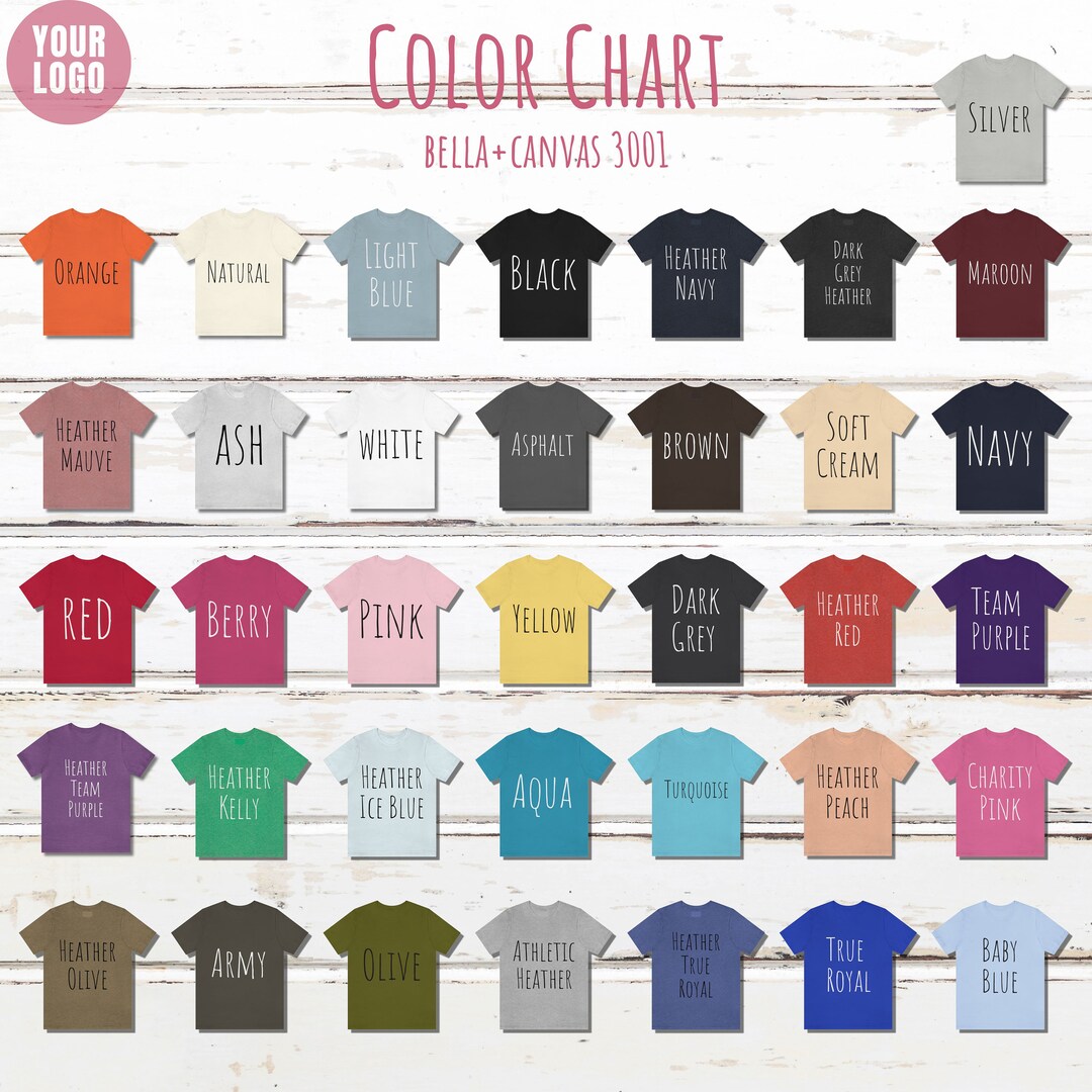 Editable Bella Canvas Size Chart, Bella Cavas 3001, Color Chart & Size ...