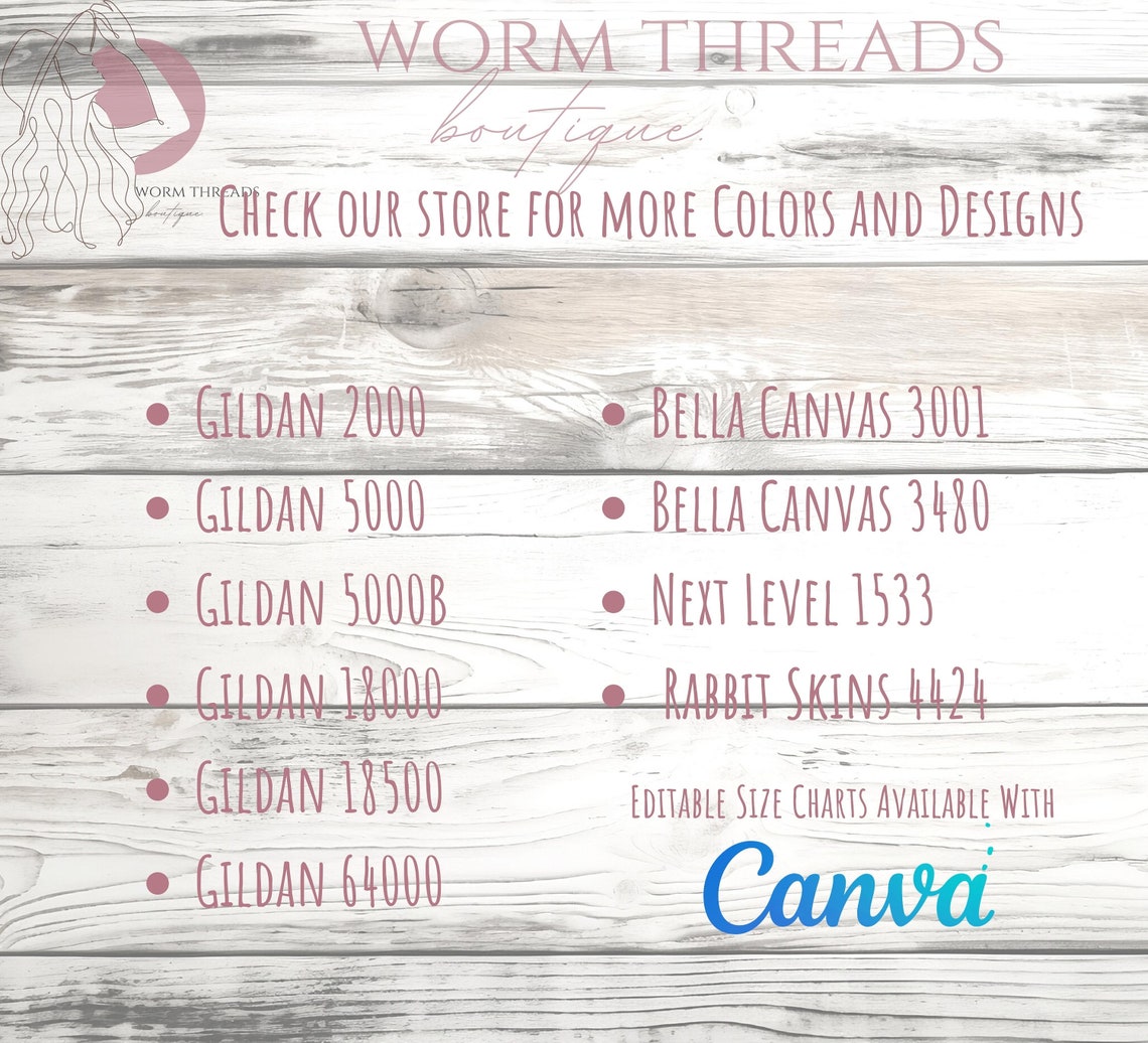 Editable Comfort Colors 1717 Color Chart & Size Chart, Canva Template ...