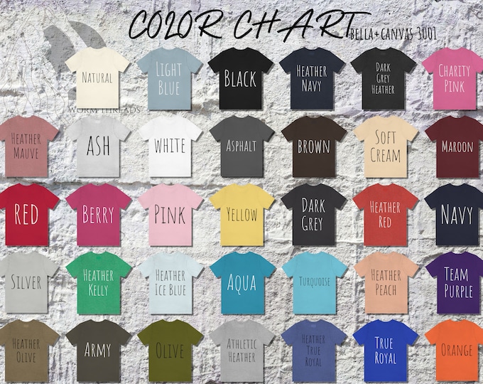 Bella Canvas Size Chart, Bella Canvas 3001, Color Chart Bundle Printify ...
