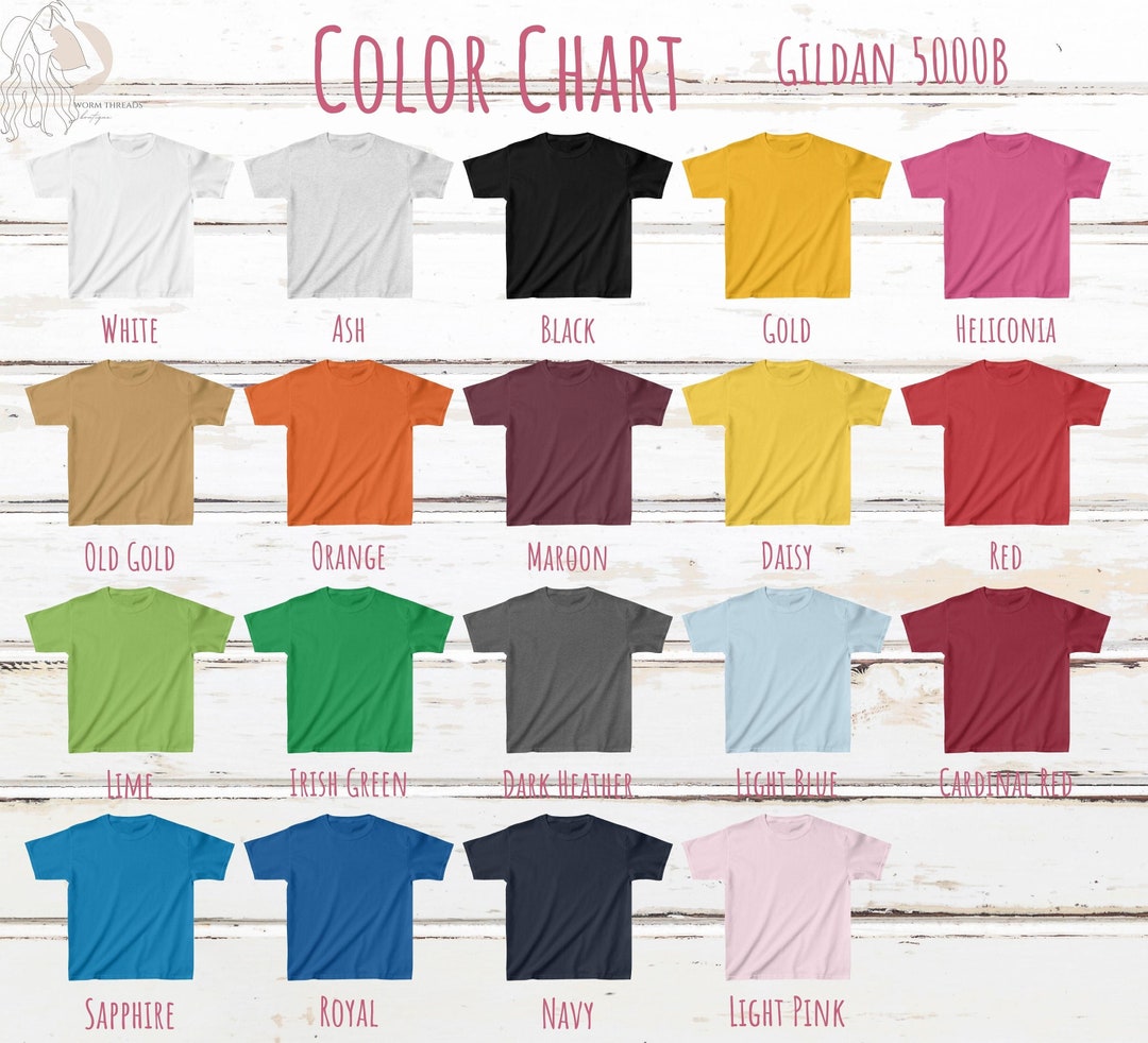Gildan 5000B Color and Size Chart, Gildan Mockup, Tee Size Chart, Kids Tshirt Size Chart, Tshirt ...