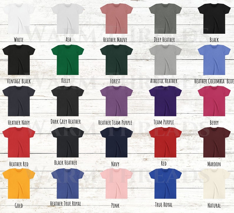 Editable Bella Canvas 3001Y Color Chart, Bella Canvas 3001Y Size Chart ...