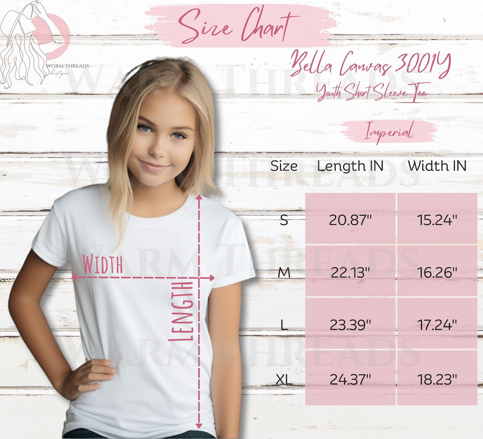 Bella Canvas 3001Y Size Chart, Bella Canvas 3001Y Color Chart, Bella ...