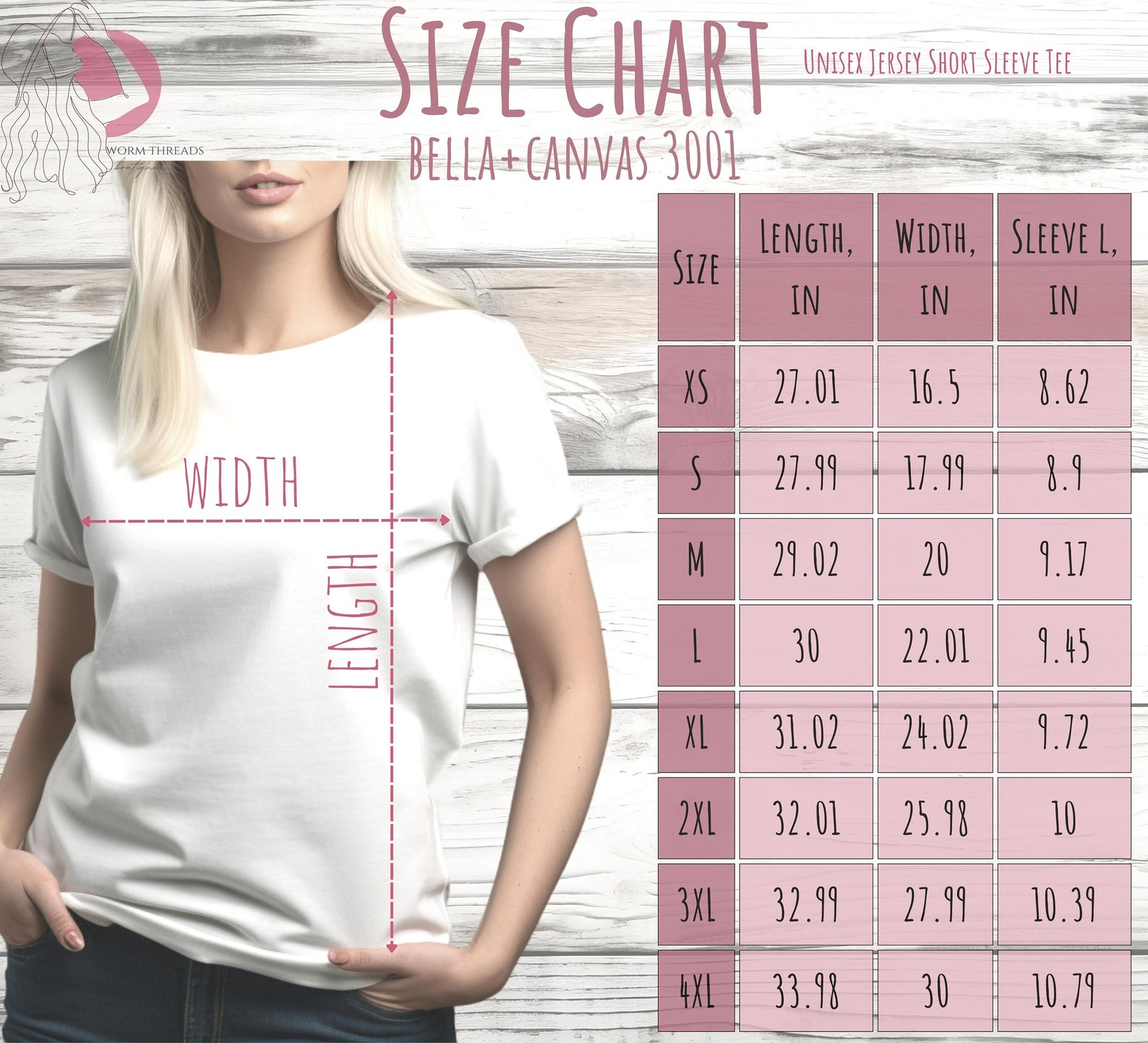 Bella Canvas Size Chart, Bella Cavas 3001, Color Chart & Size Chart ...