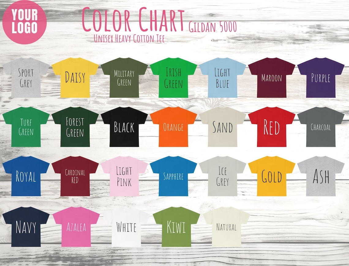 Gildan 5000 Editable Color Chart Gildan 5000 Size Chart - Etsy Canada