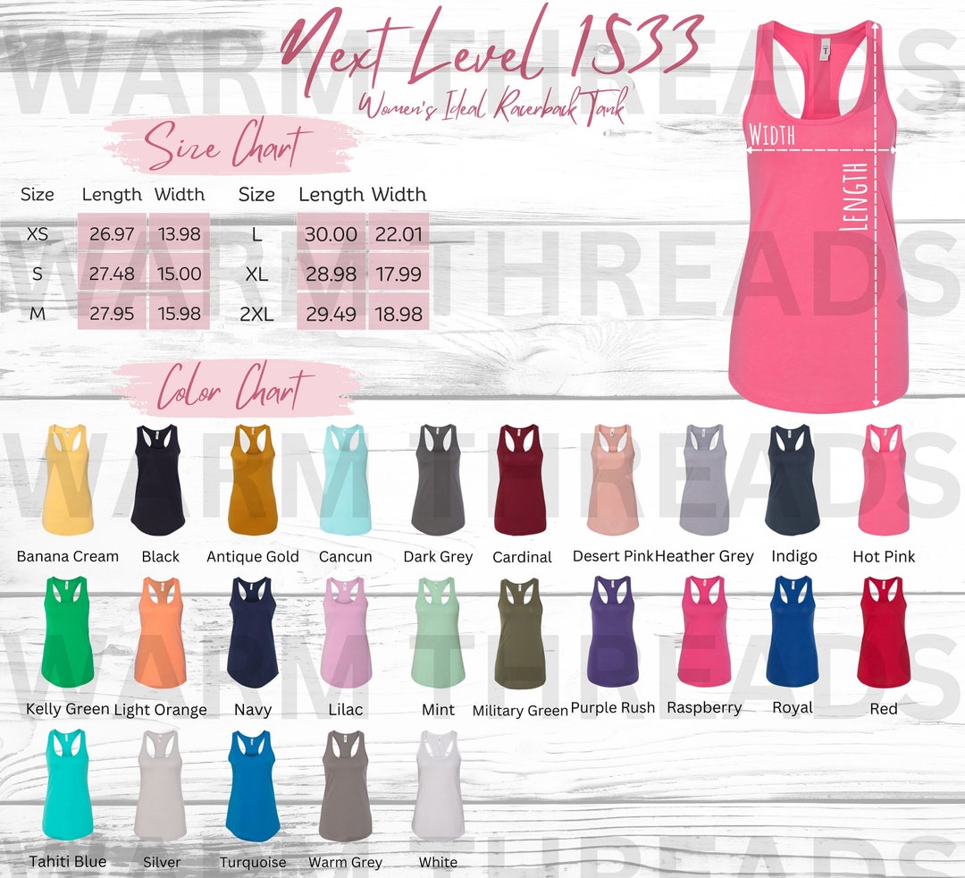 Editable Next Level Size Chart, Next Level Color Chart, Next Level 1533 ...