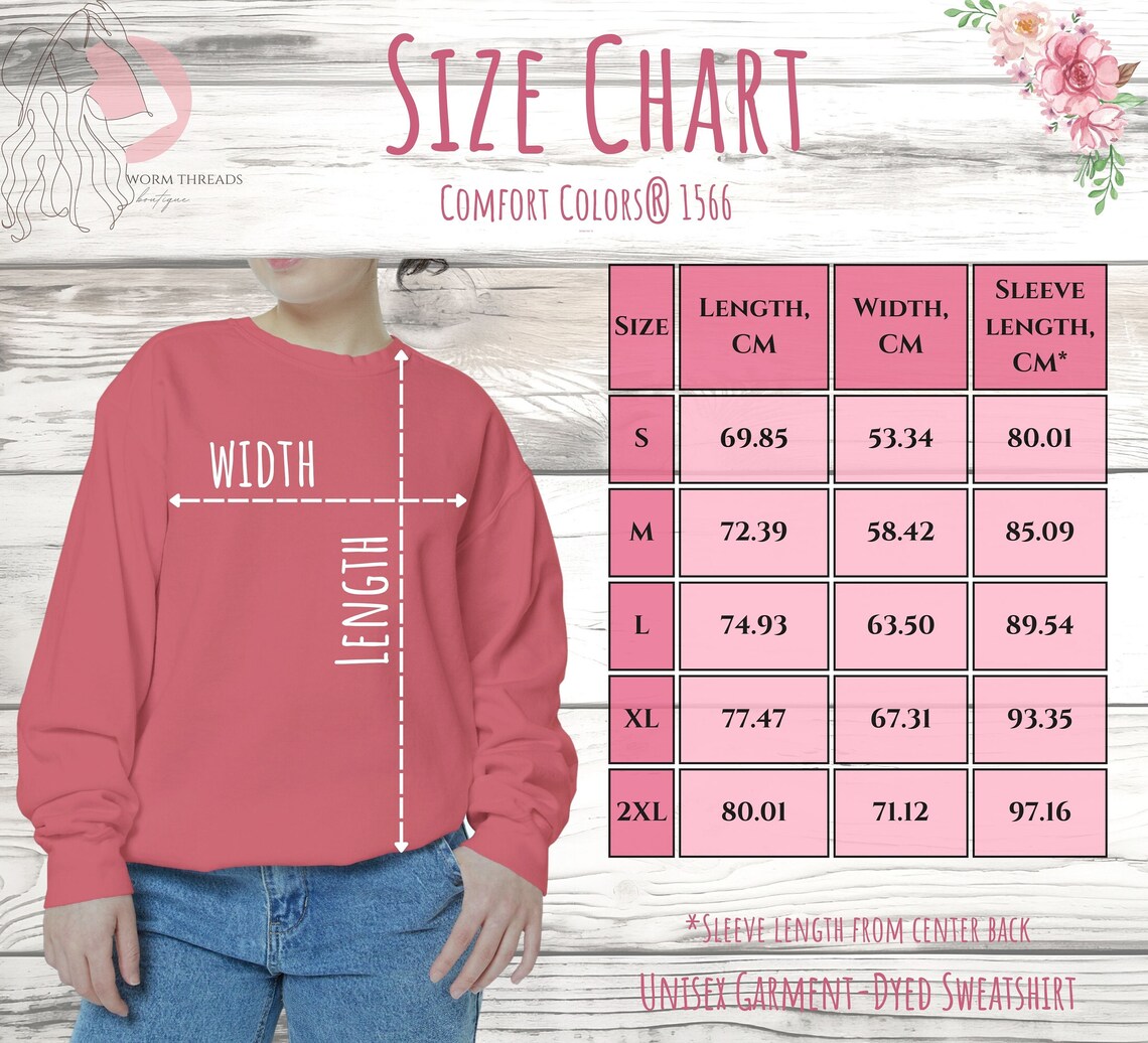 Comfort Colors 1566 Color Chart & Size Chart, 1566CC Color Chart, 1566 ...