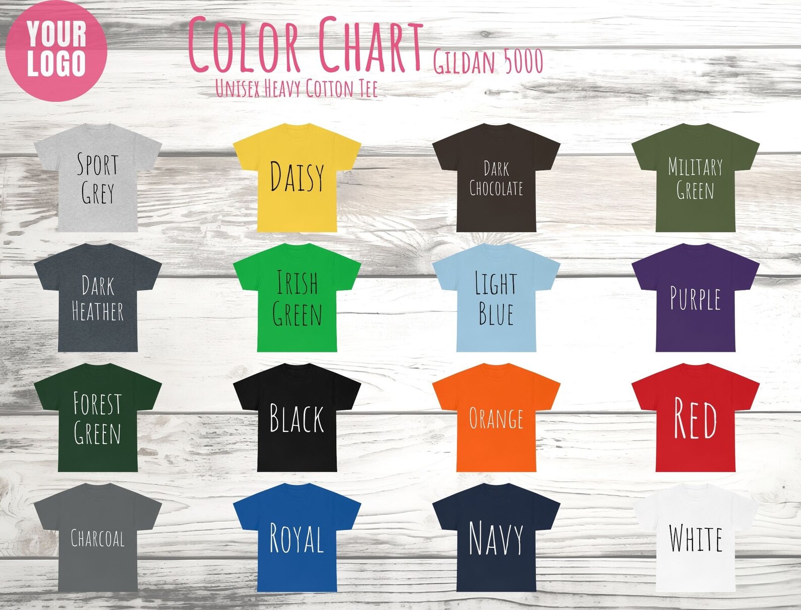 Gildan 5000 Editable Color Chart Gildan 5000 Size Chart - Etsy Canada