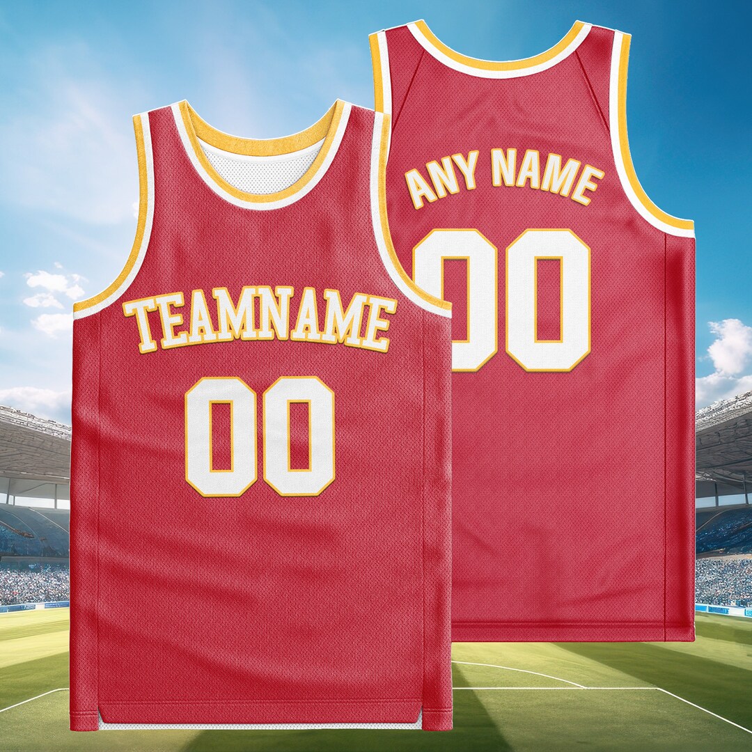 Personalized Basketball Red White-gold Shirt Custom Name & - Etsy