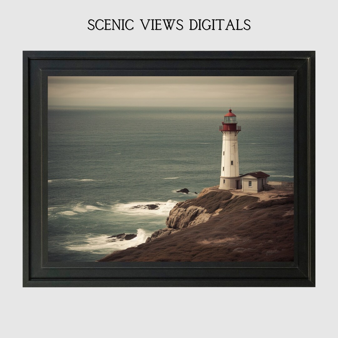 Lighthouse Wall Decor Mountain Cliff Art Lighthouse on the Ocean ...