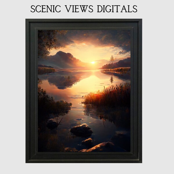 Sunset Over Lake - Etsy