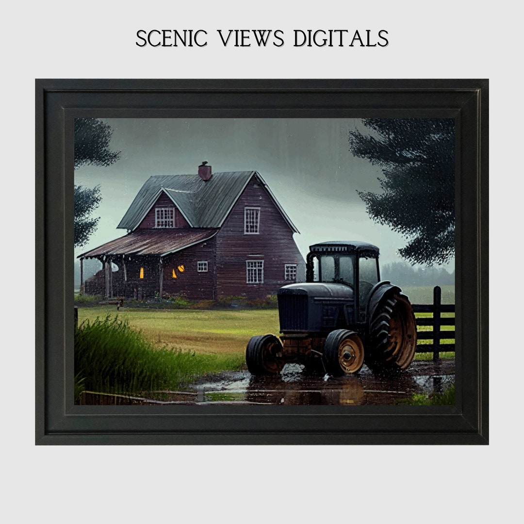 Farmhouse Painting Instant Download Tractor Wall Art Farm Decor Rainy ...