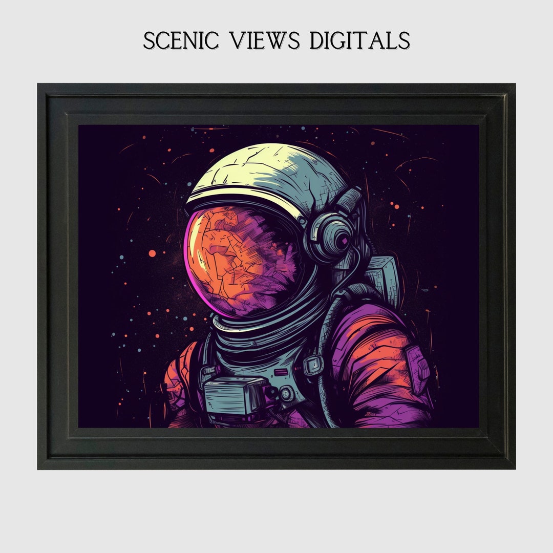 Cool Space Wall Art Astronaut Decor Cartoon Style Decor Drawing Art ...