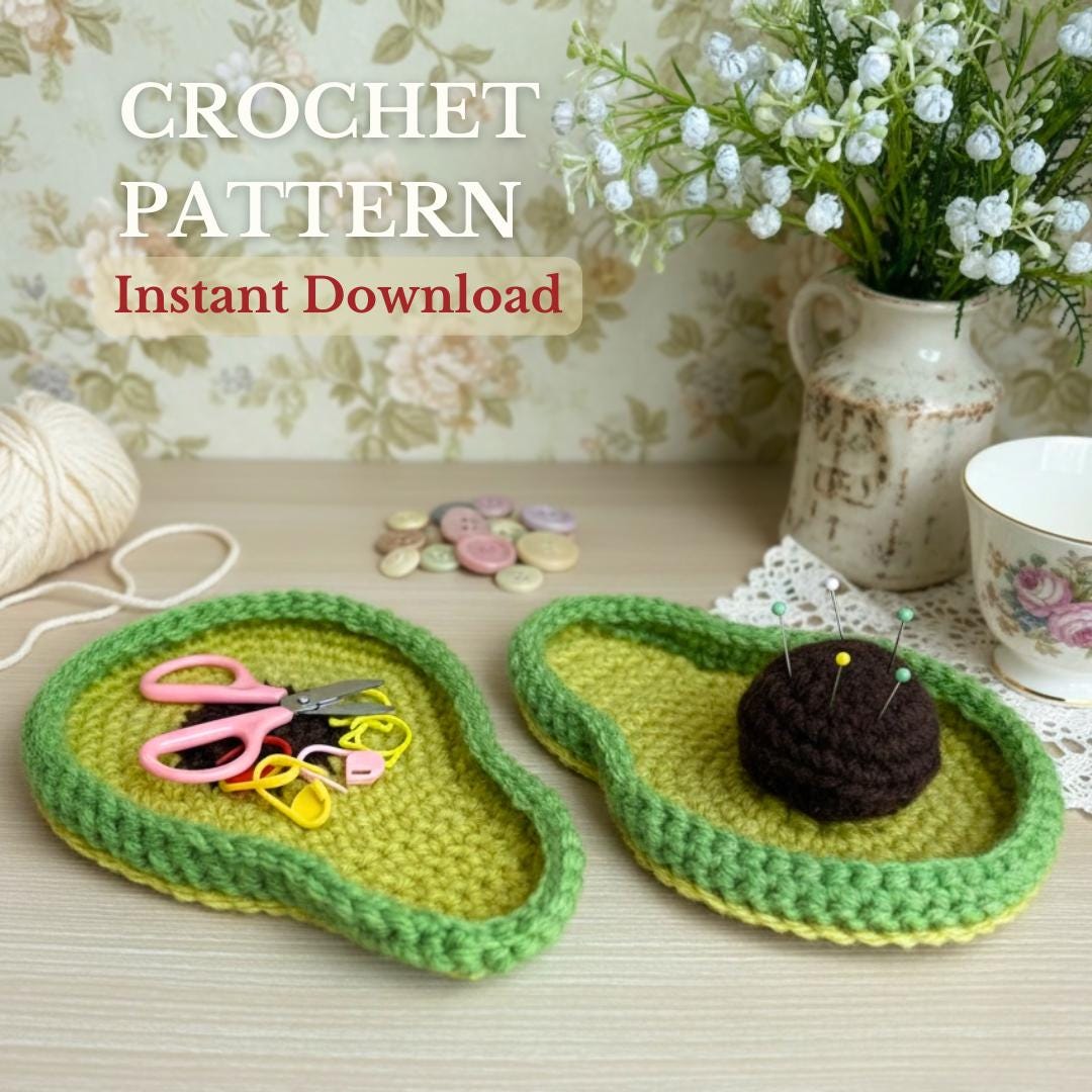 Avocado Crochet Pattern Set – Pincushion & Trinket Tray | Home Decor ...