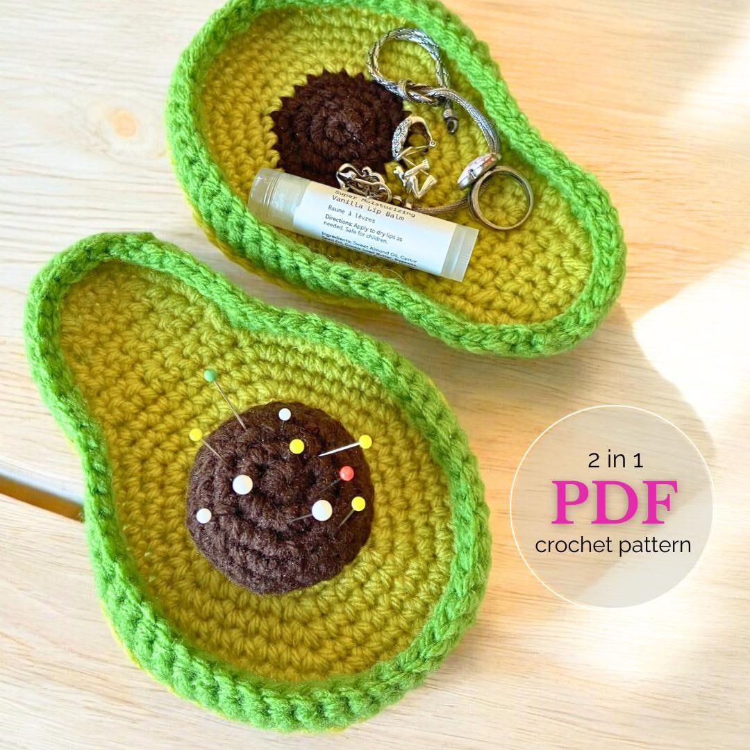 Crochet Avocado Pattern Set - No Sew Cute Crochet Pincushion & Trinket ...