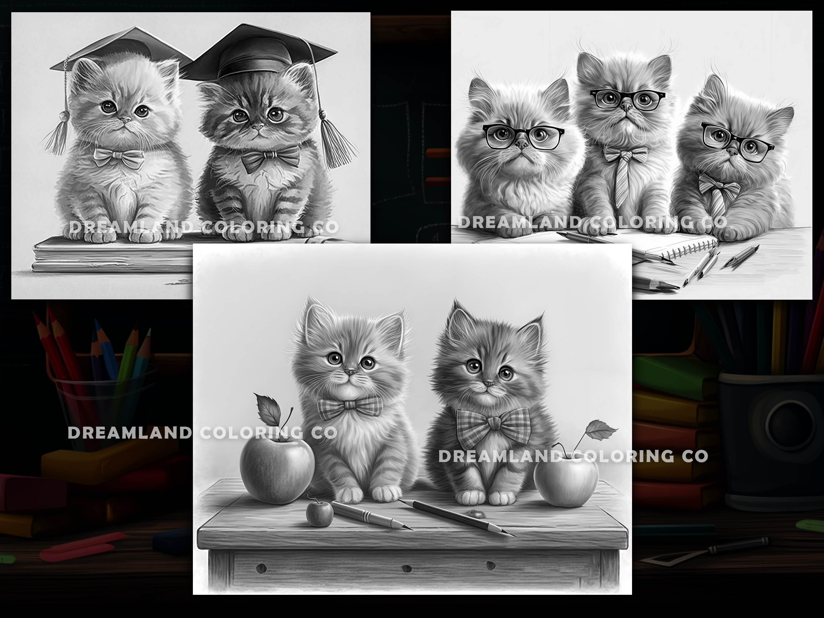 Cute Baby Smart Cats Coloring Page Adults Kids Digital Download ...