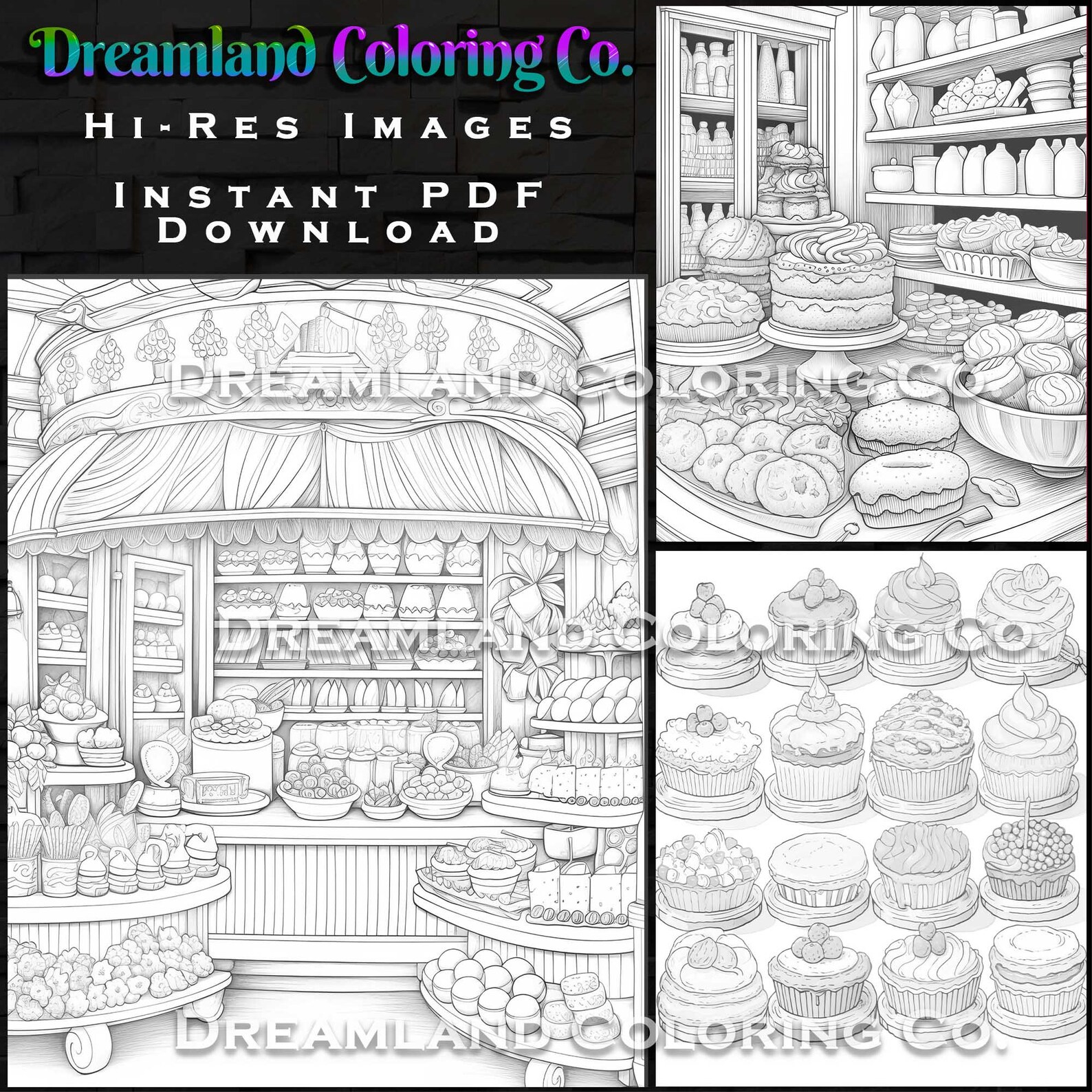 25 French Patisserie Pastry Coloring Books Grayscale Coloring Sheet ...