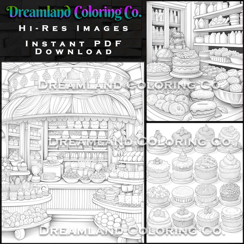 25 French Patisserie Pastry Coloring Books Grayscale Coloring Sheet ...