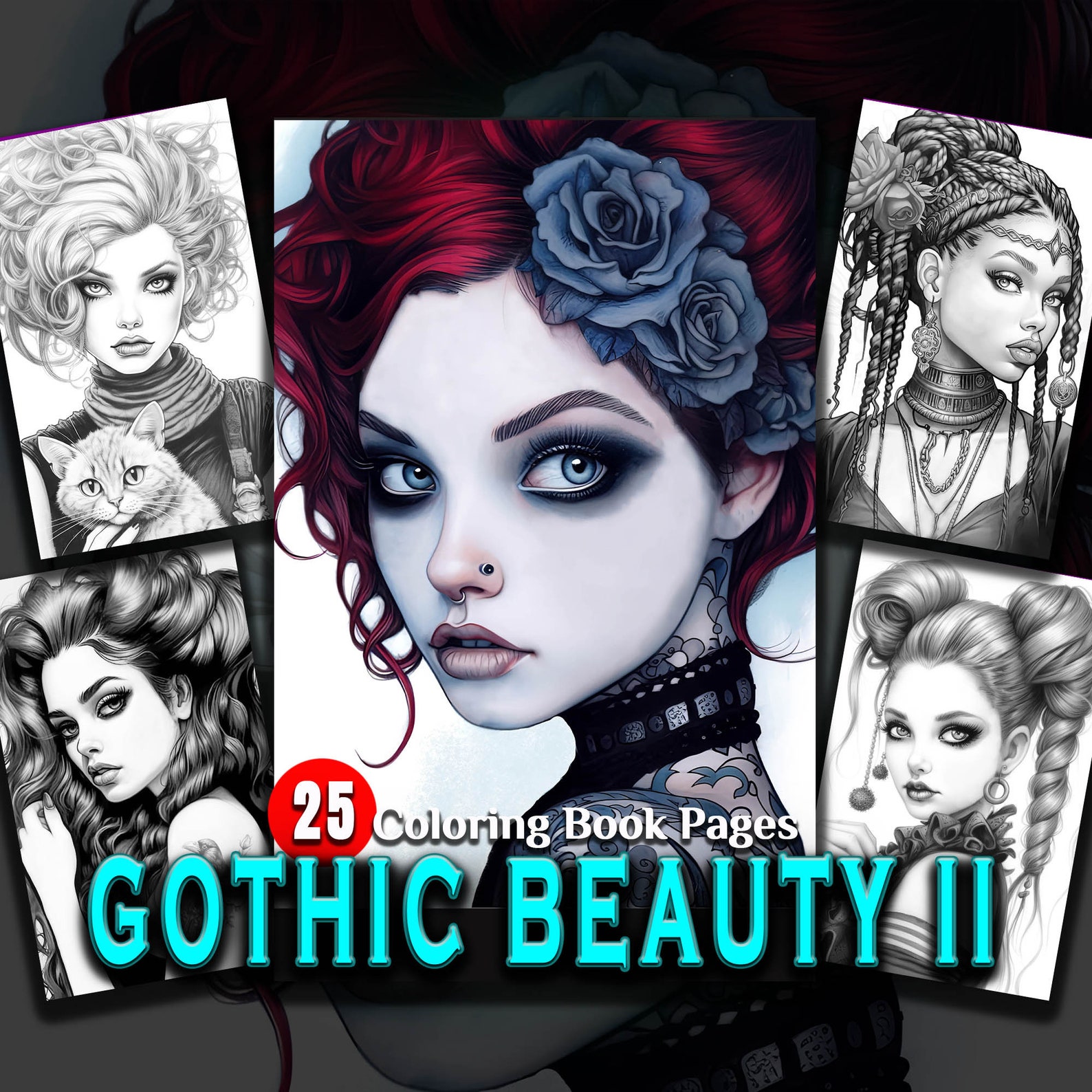 25 Gothic Beauty Coloring Pages Set II Adult Coloring Book Printable ...