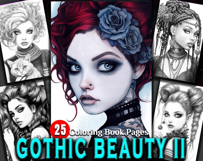 30 Gothic Girls Set 1 Coloring Pages Bright, Medium and Dark Versions ...