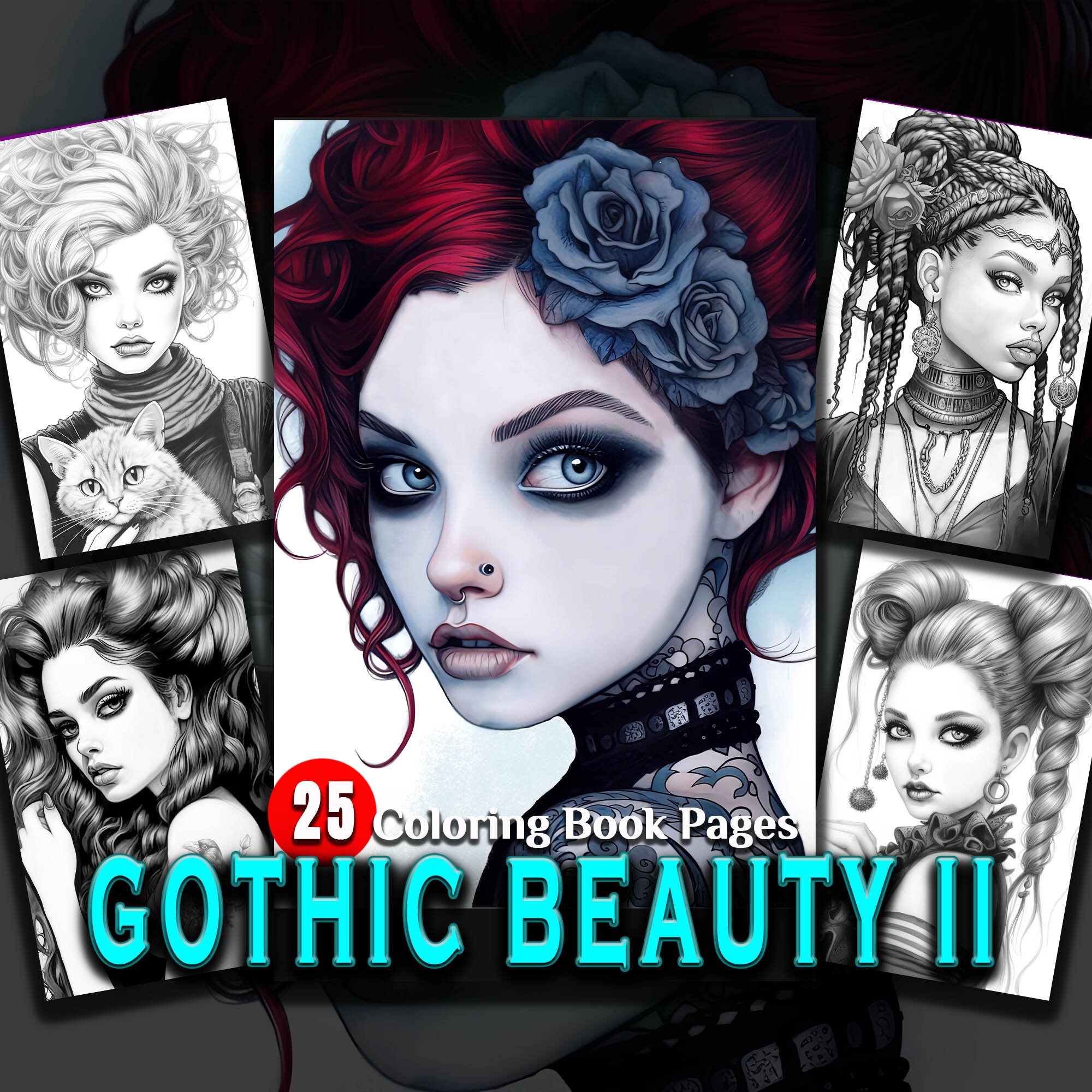 25 Gothic Beauty Coloring Pages Set II Adult Coloring Book Printable ...