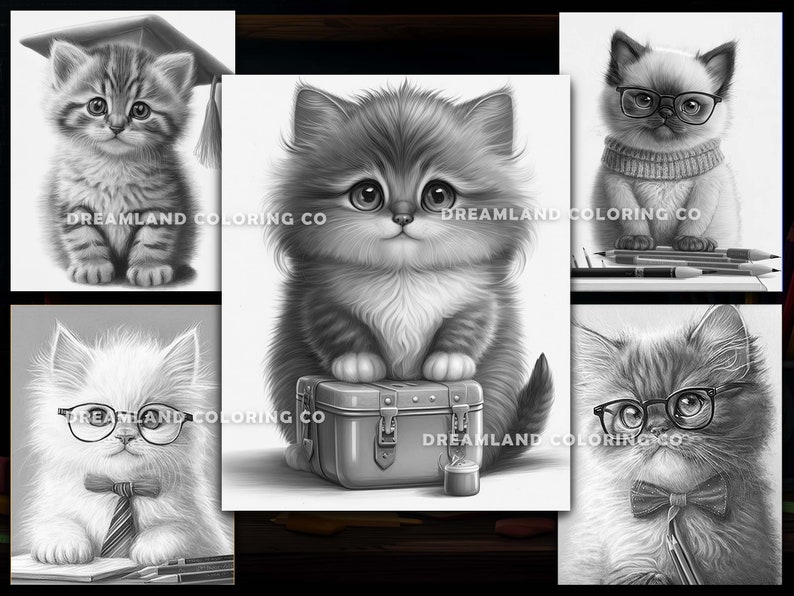 Cute Baby Smart Cats Coloring Page Adults Kids Digital Download ...