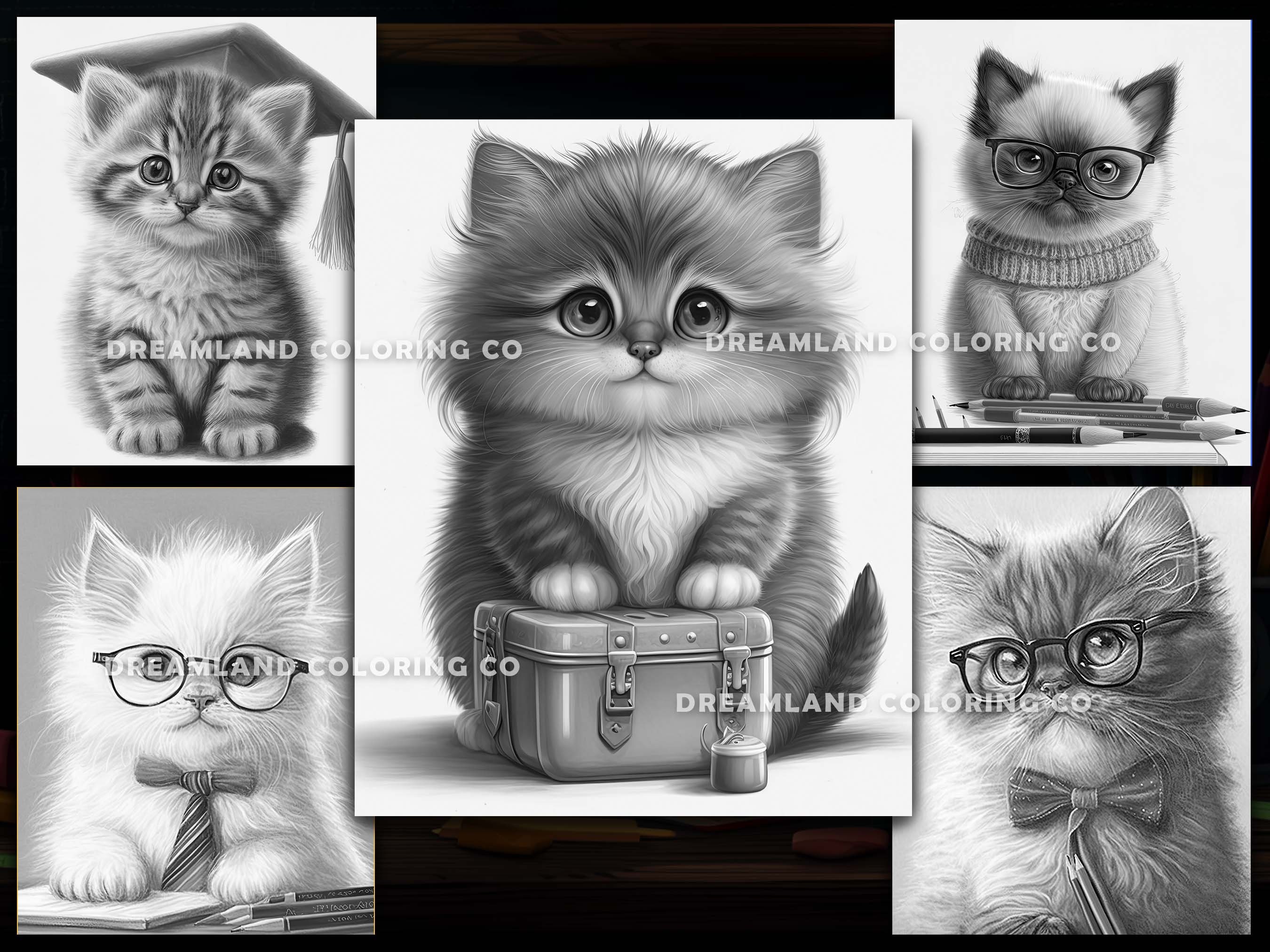 Cute Baby Smart Cats Coloring Page Adults Kids Digital Download ...