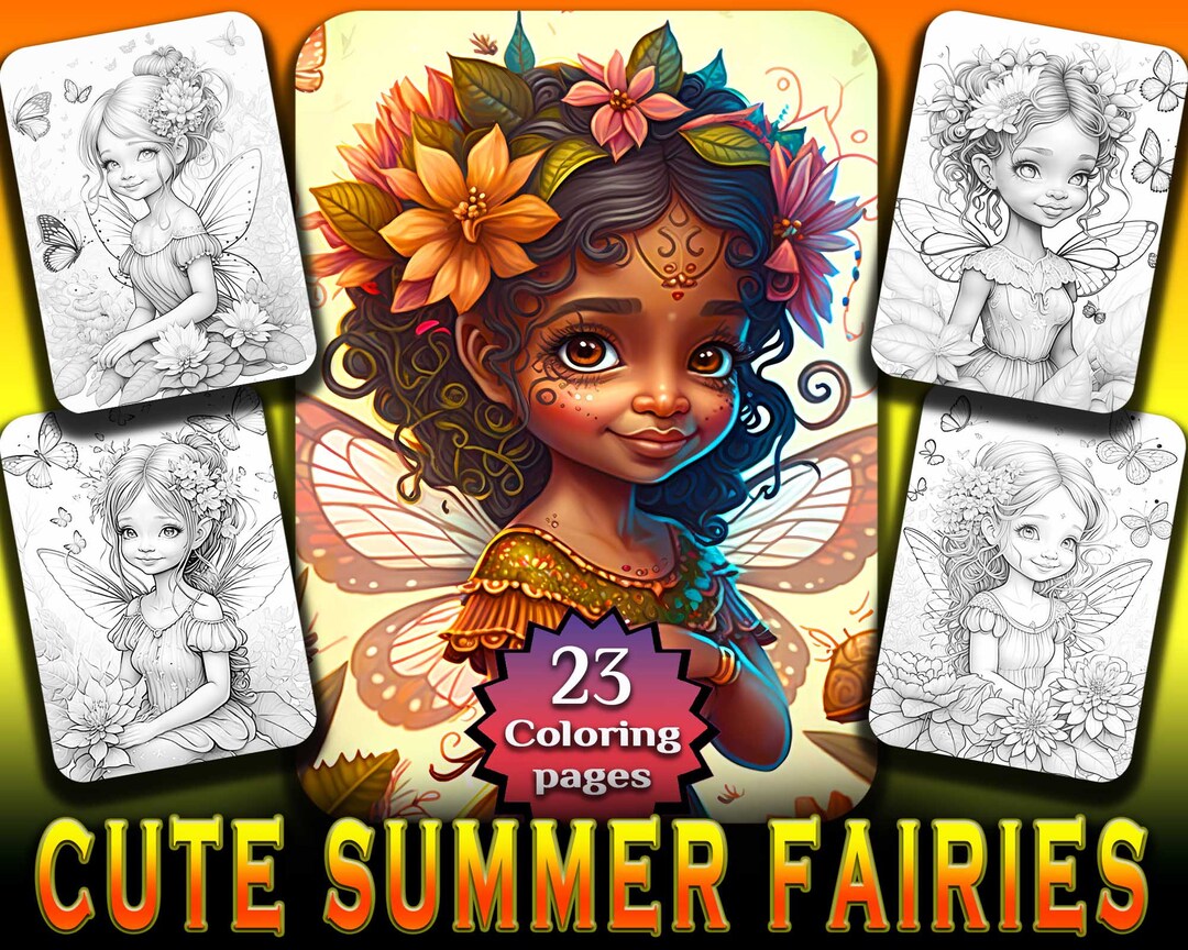 Cute Magical Summer Fairies Coloring Book Pages - Adults + Kids Instant ...
