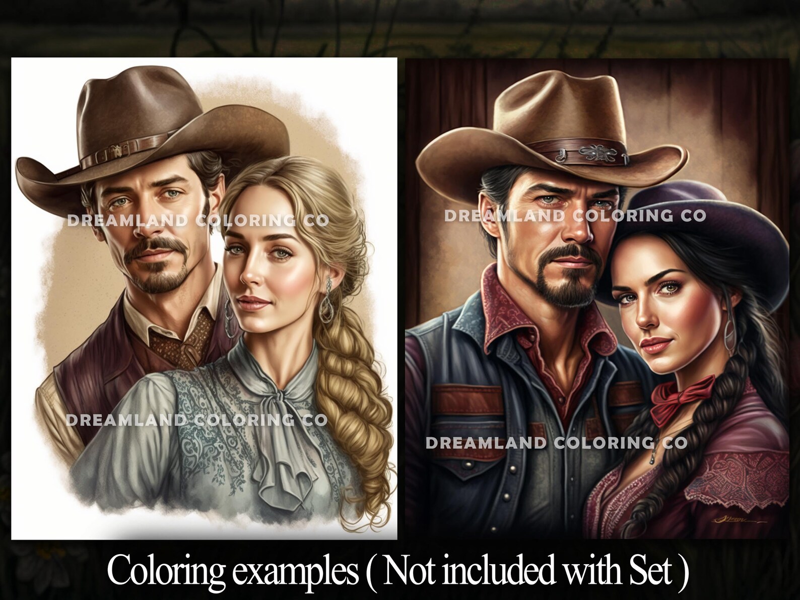 Western Couples Cowboy & Cowgirl Grayscale Coloring Pages Relaxation ...