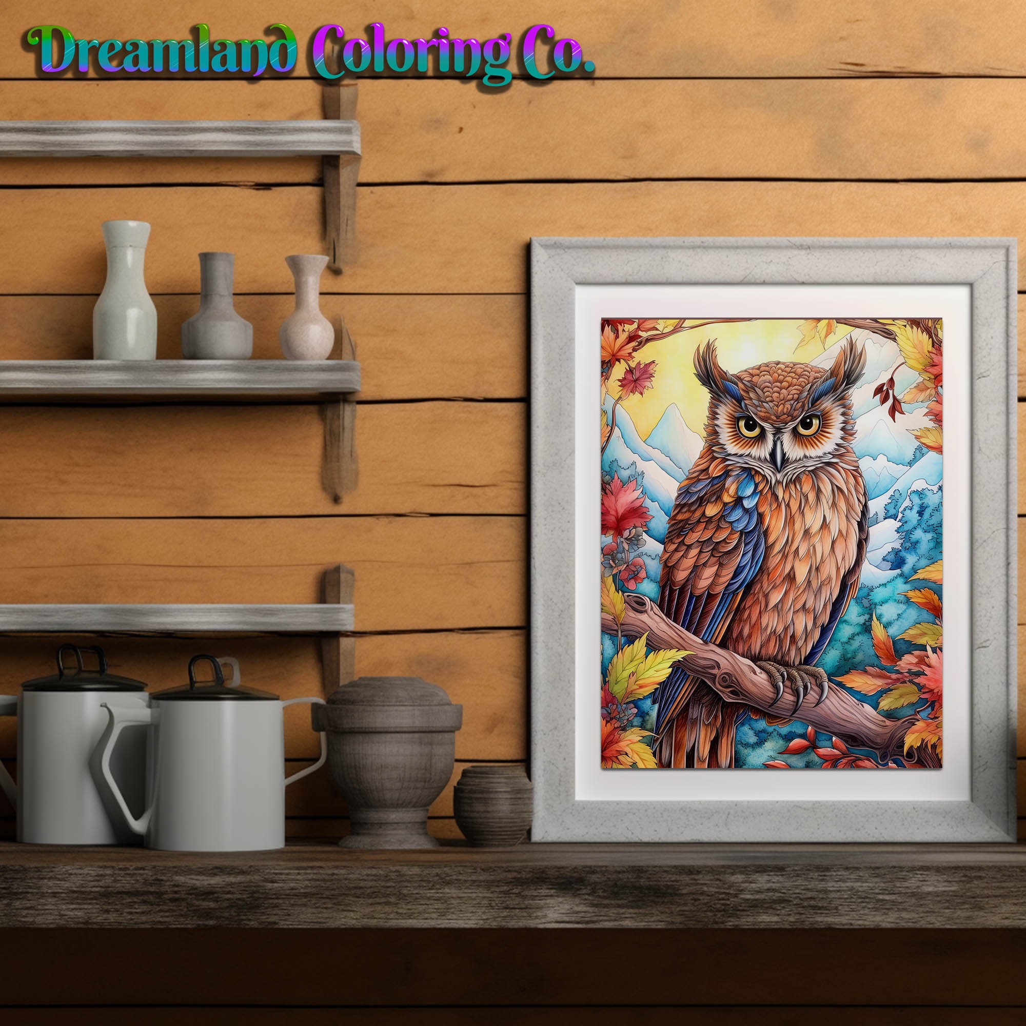 25 Majestic Owls Coloring Book Pages Adult Kids Downloadable Grayscale ...