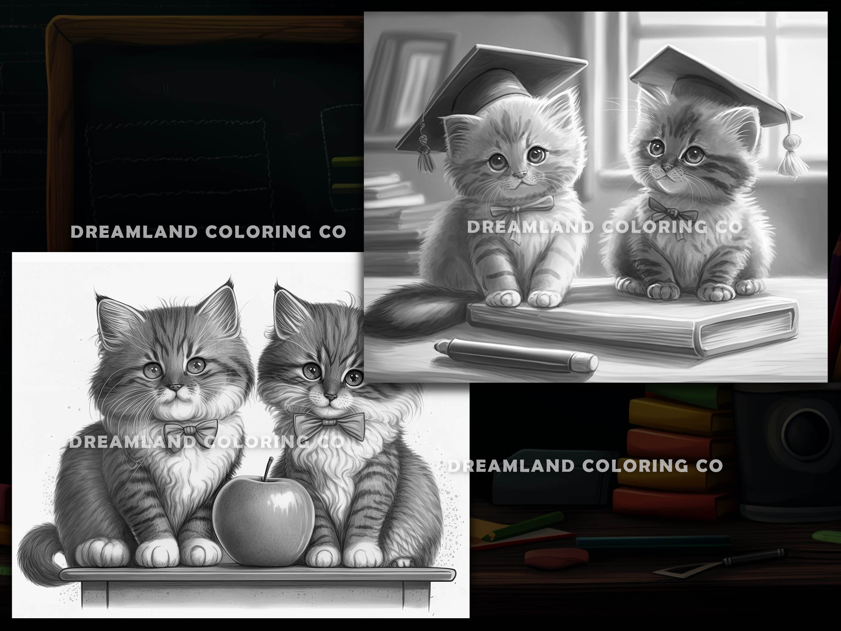 Cute Baby Smart Cats Coloring Page Adults Kids Digital Download ...